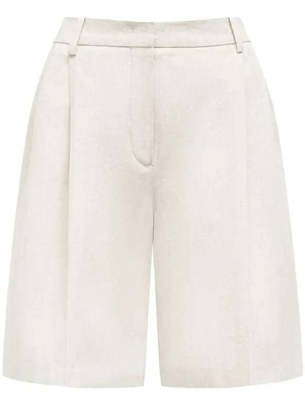 12 STOREEZ Pleated Linen Shorts - Neutrals