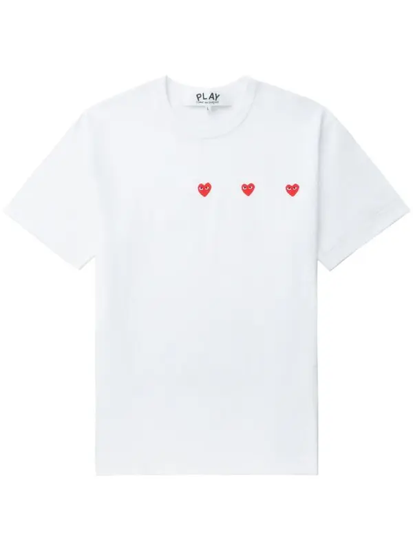 Play Comme Des Garcon Triple Hearts Cotton T-shirt