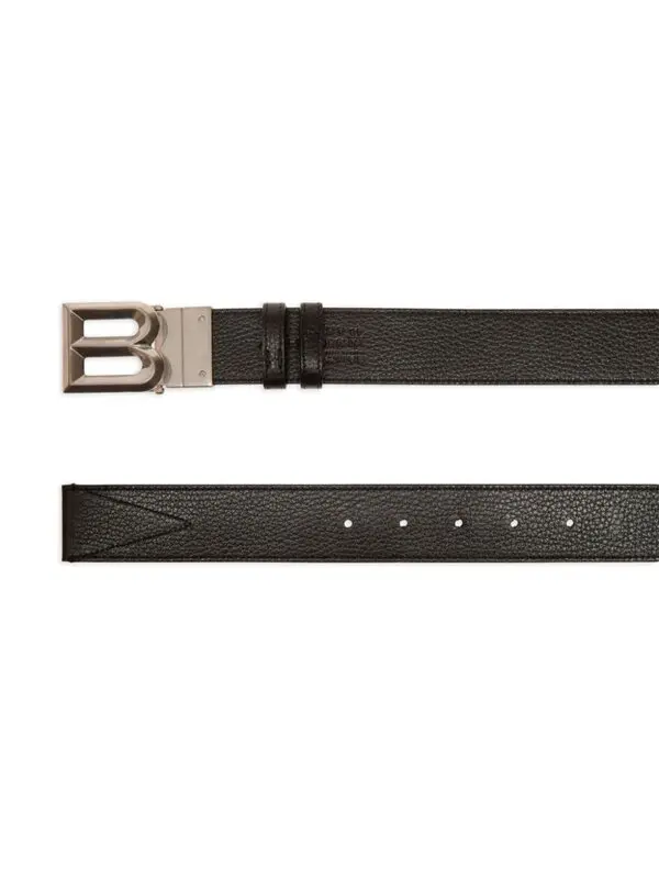 Bally B-logo Striped Leather Belt - Black