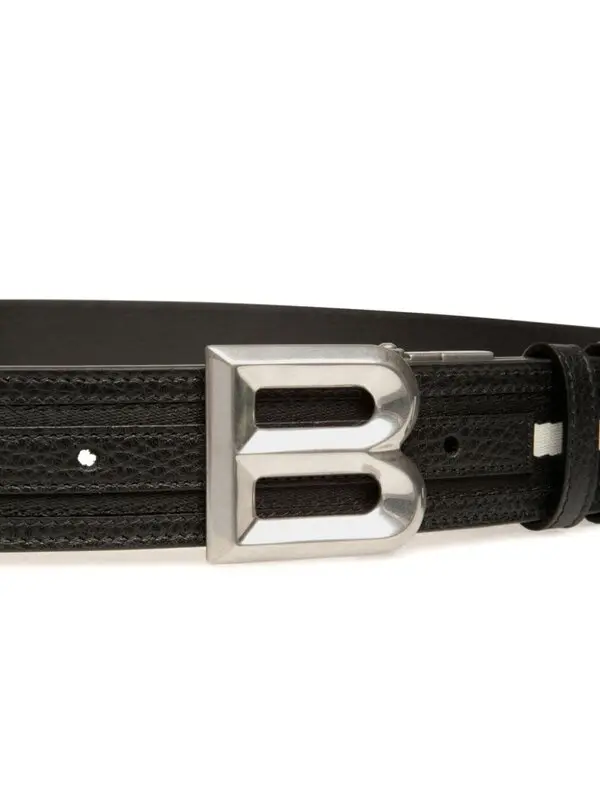 Bally B-logo Striped Leather Belt - Black