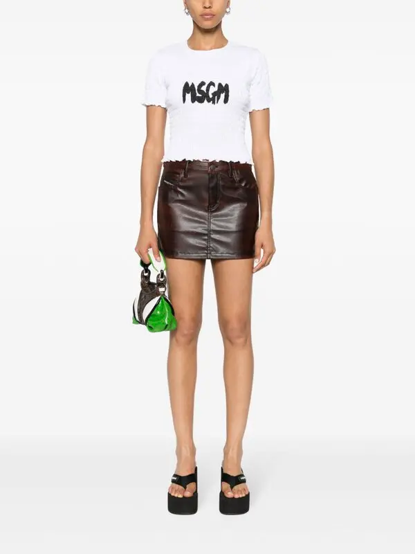 MSGM Logo-print Smocked T-shirt - White