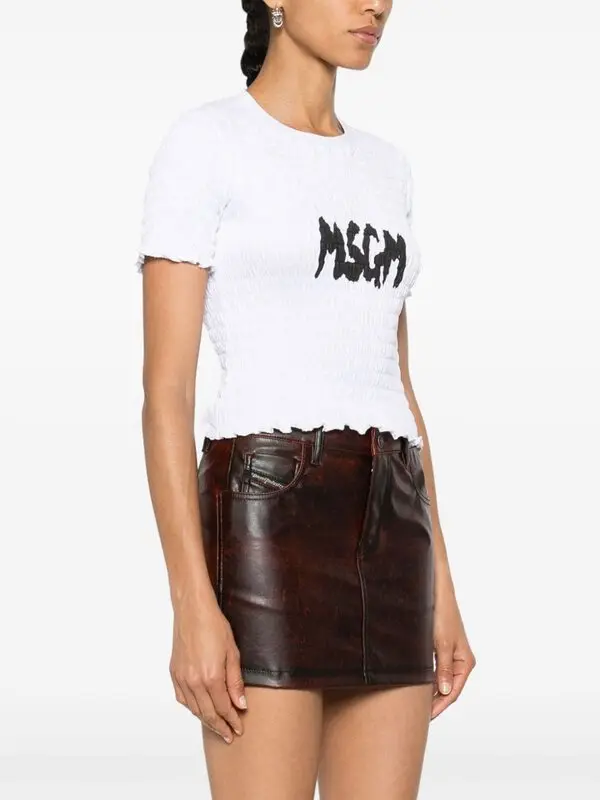 MSGM Logo-print Smocked T-shirt - White