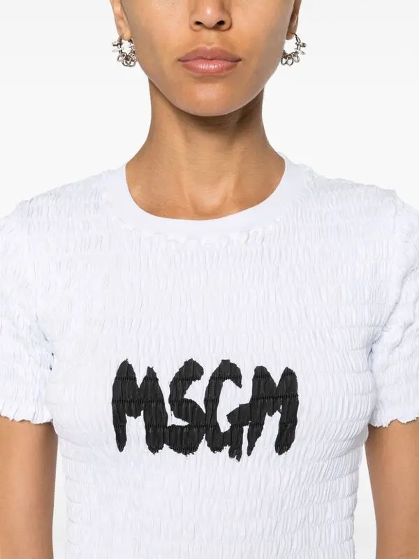 MSGM Logo-print Smocked T-shirt - White