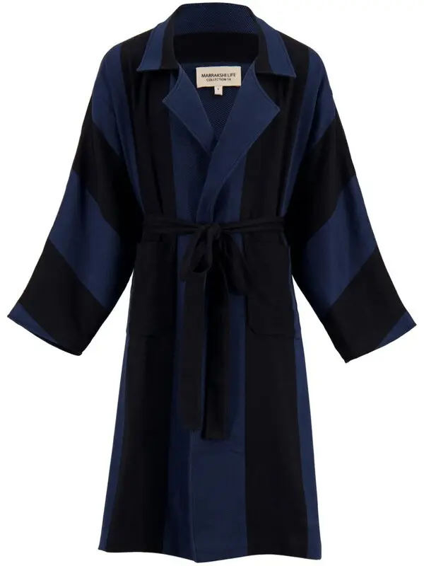 MARRAKSHI LIFE Striped Cotton Coat - Black