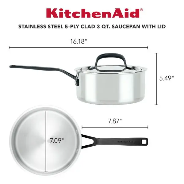 KITCHENAID 5 Ply Stainless Steel 3 Qt Saucepan And Lid