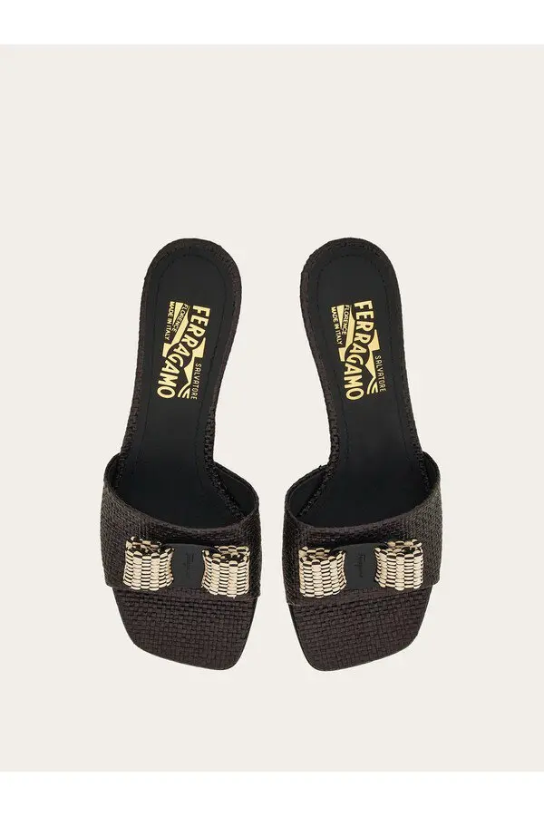 FERRAGAMO Raffia Vara Bow Slide
