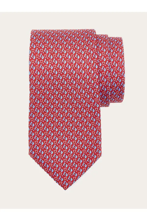 FERRAGAMO Equestrian Print Silk Neck Tie - Red