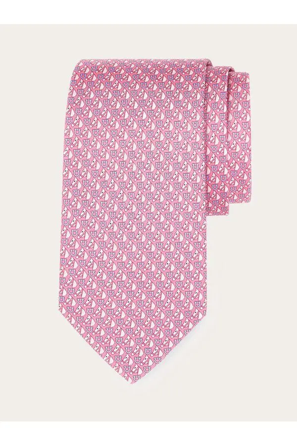 FERRAGAMO Equestrian Print Silk Neck Tie - Pink