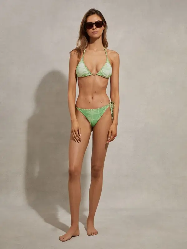 REISS Thia Palm Tree Bikini Bottom - Green/cream