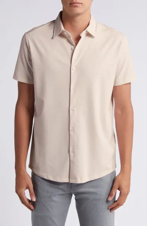 Robert Barakett Keyes Slim Fit Short Sleeve Knit Button-up Shirt - Pink Fog
