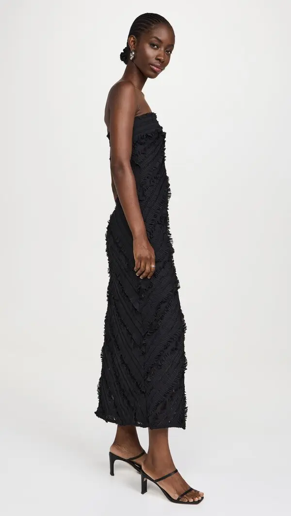 Endless Rose - Strapless Ruffled Maxi Dress Black / Xs