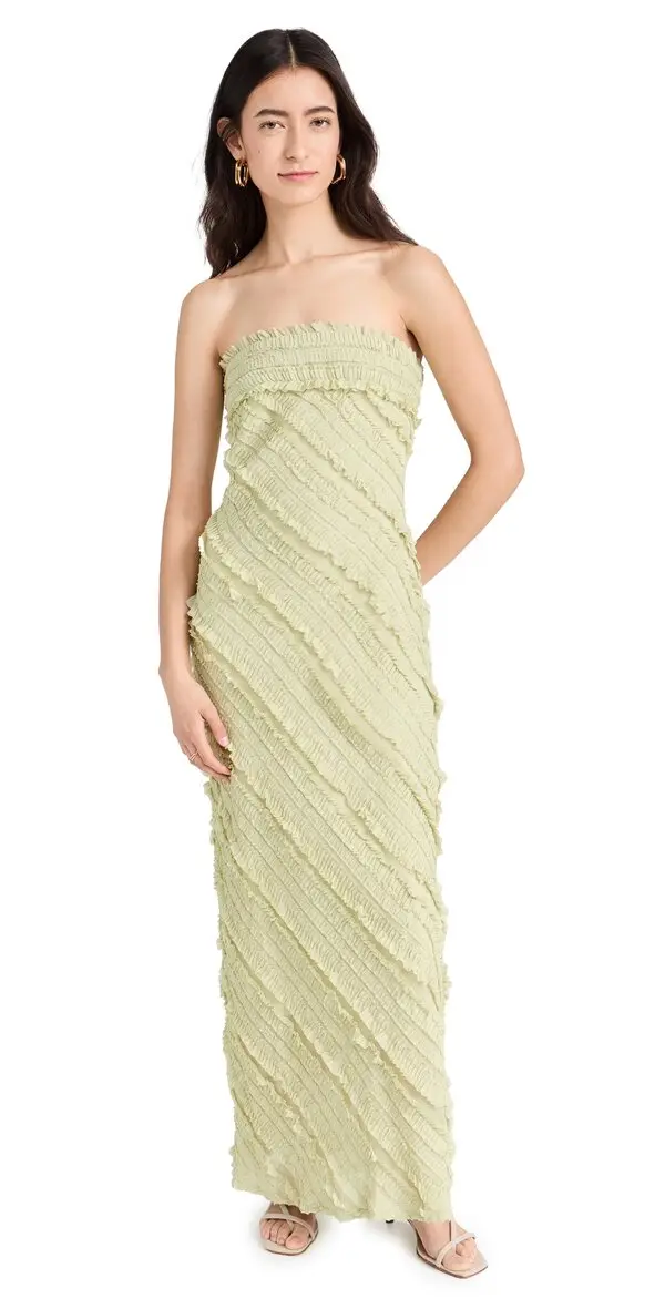 Endless Rose Strapless Ruffled Maxi Dress - Pistachio