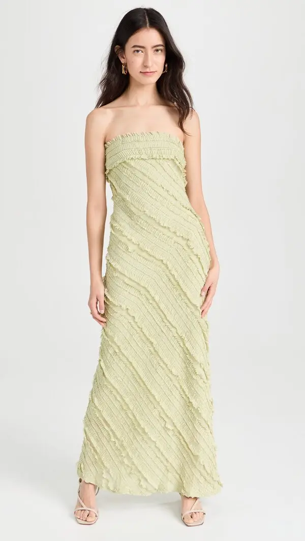 Endless Rose Strapless Ruffled Maxi Dress - Pistachio