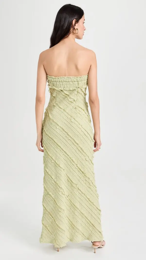 Endless Rose Strapless Ruffled Maxi Dress - Pistachio