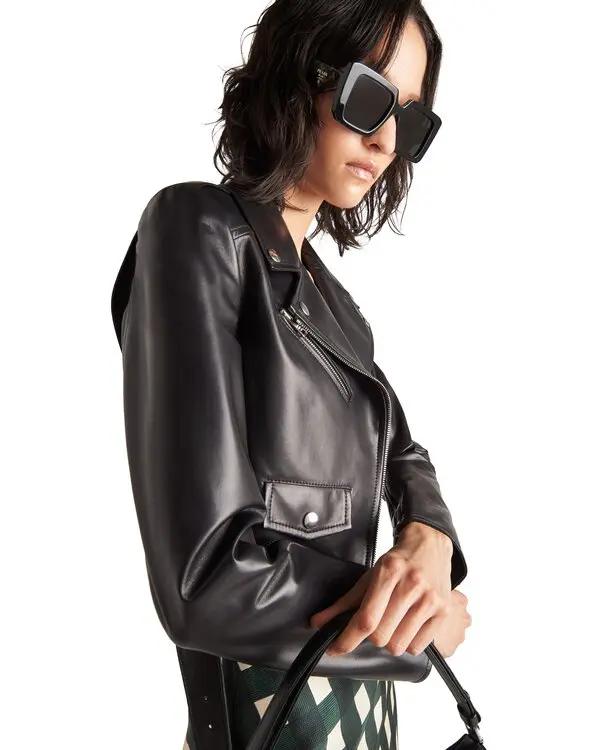 Prada Nappa Leather Biker Jacket In Black | Editorialist