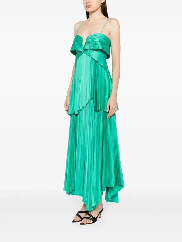 Acler Islington Pleated Satin Dress - Green | Editorialist