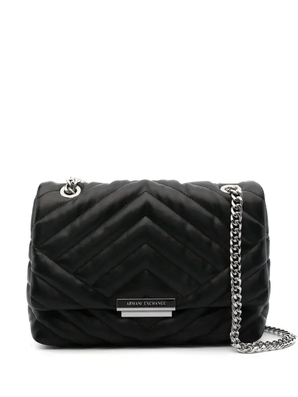 Armani Exchange Logo-plaque Quilted Shoulder Bag - Black