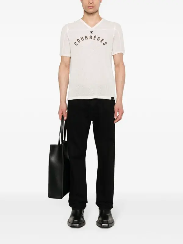 COURREGES Baseball Printed Mesh T-shirt - Neutrals