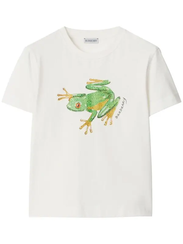 Burberry Boxy Cotton T-shirt With Crystal Frog - White