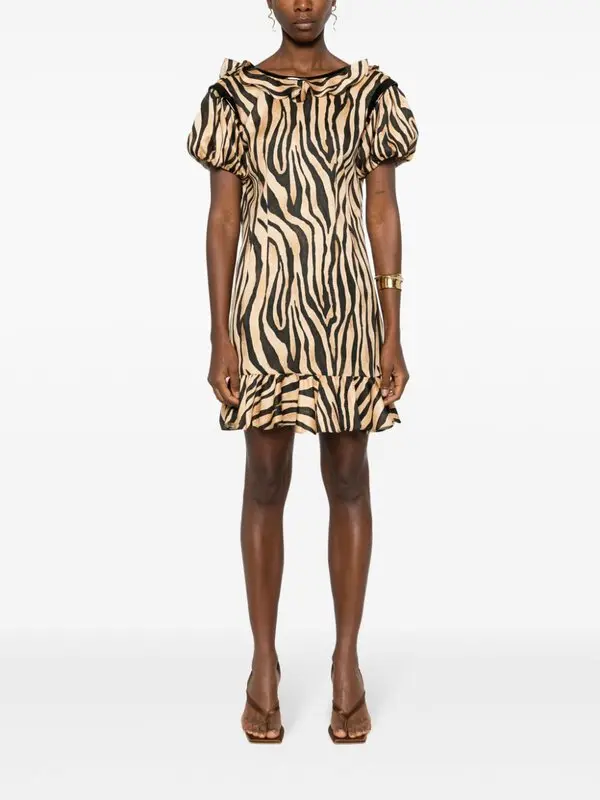 PARLOR Ruffle-detail Zebra-print Dress