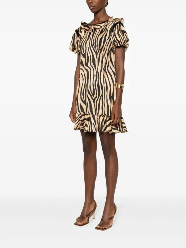 PARLOR Ruffle-detail Zebra-print Dress