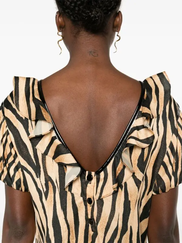 PARLOR Ruffle-detail Zebra-print Dress