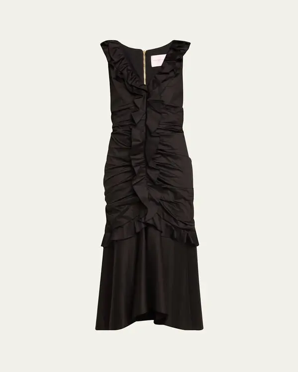 Carolina Herrera Ruched Ruffle Trumpet Midi Dress