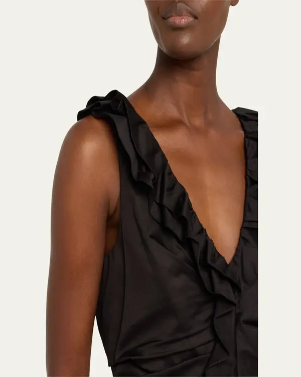 Carolina Herrera Ruched Ruffle Trumpet Midi Dress