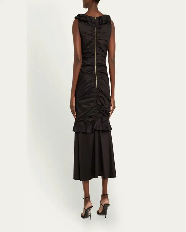 Carolina Herrera Ruched Ruffle Trumpet Midi Dress