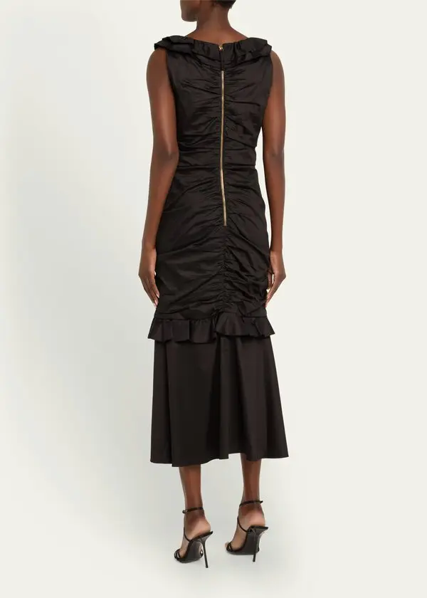 Carolina Herrera Ruched Ruffle Trumpet Midi Dress