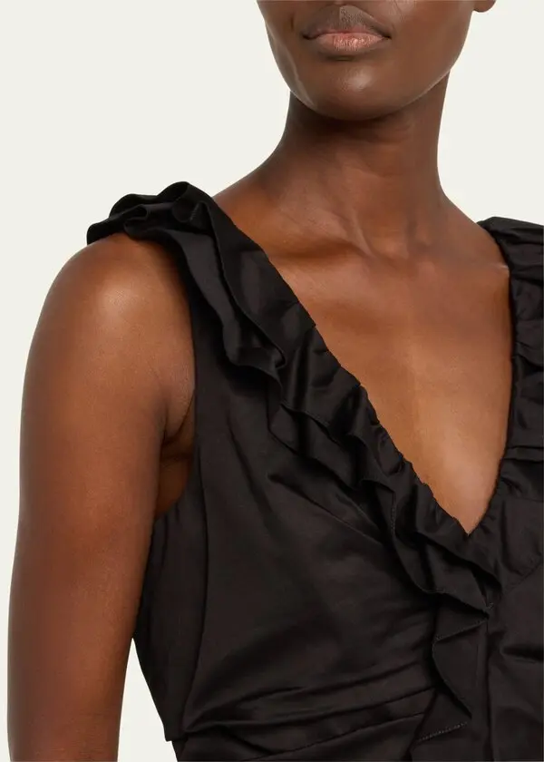 Carolina Herrera Ruched Ruffle Trumpet Midi Dress