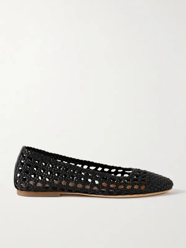 Staud Nell Woven Leather Ballet Flats - Black