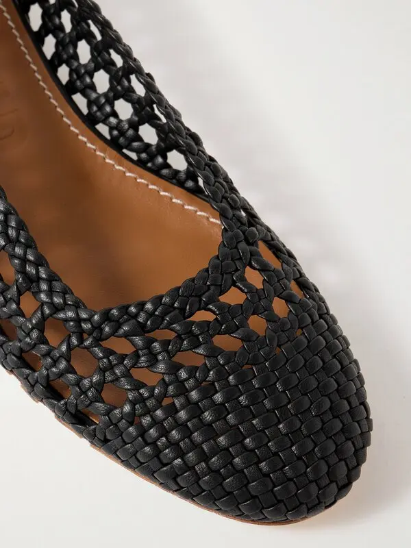 Staud Nell Woven Leather Ballet Flats - Black