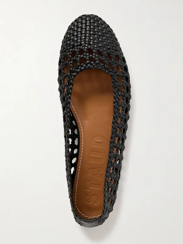 Staud Nell Woven Leather Ballet Flats - Black