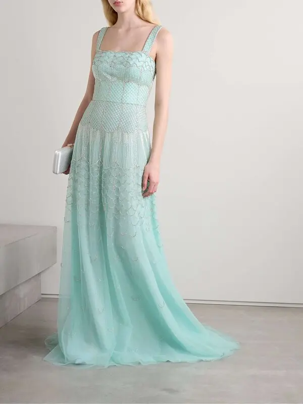 Georges Hobeika Embellished Tulle Gown In Blue - 50% Off | Editorialist