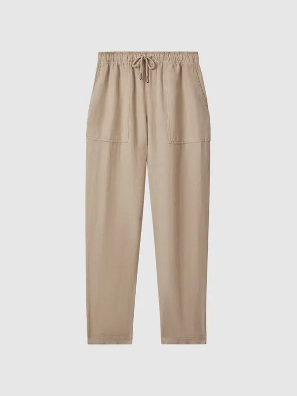 REISS Romie Drawstring Linen Trousers - Sand