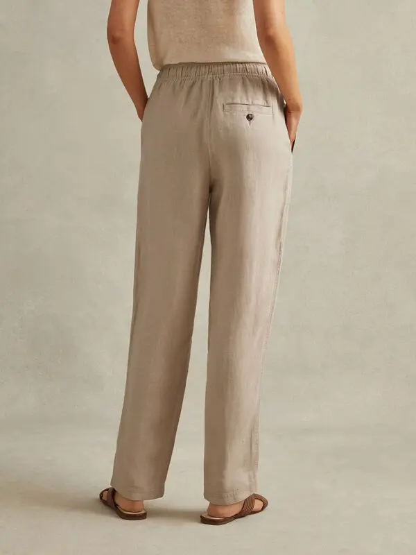 REISS Romie Drawstring Linen Trousers - Sand