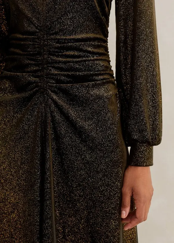 slim fit dress slacks AURORA BLACK SEQUIN RUCHED DRESS – ellatino london main image 0