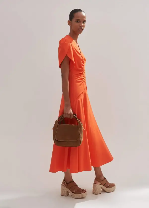 ME+EM Textured Pleat Front Midi Dress