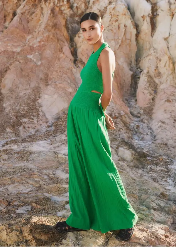 ME+EM Cheesecloth Shirred Wide-leg Jumpsuit