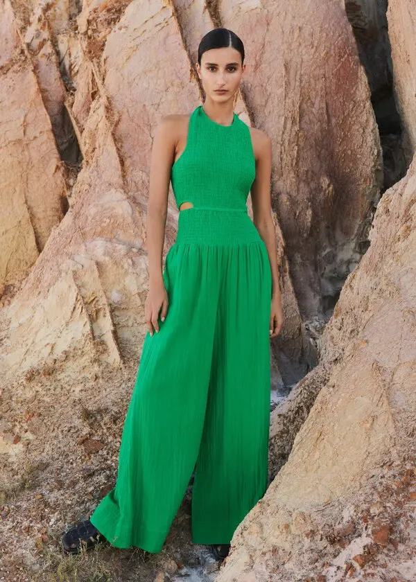 ME+EM Cheesecloth Shirred Wide-leg Jumpsuit