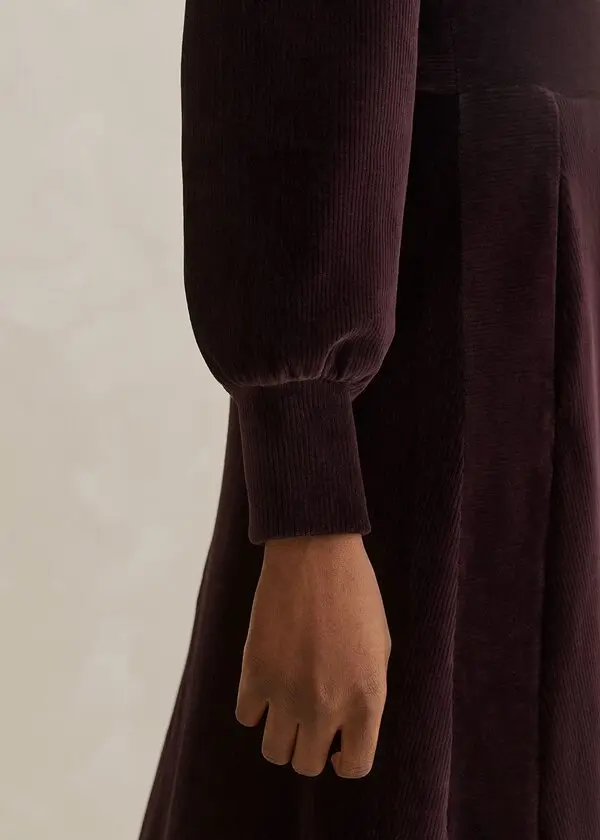 Me+Em Chevron Cord Velour Fit And Flare Midi Dress - Deep Cabernet |  Editorialist