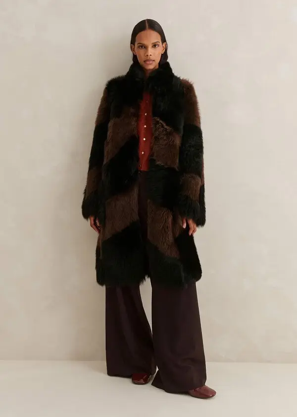 ME+EM Shearling Patchwork Coat - Black Multi