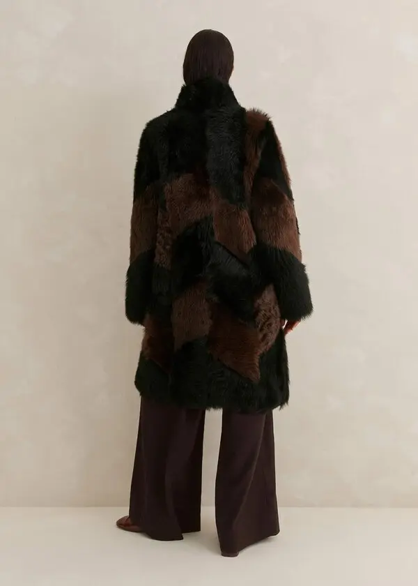 ME+EM Shearling Patchwork Coat - Black Multi