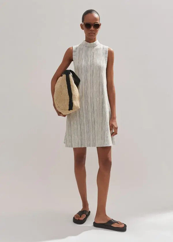 Me+Em Jacquard Swing Dress - Blue/Cream | Editorialist