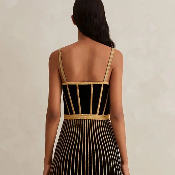 Me+Em Metallic Boned Knit Fit And Flare Midi Dress - Black/Gold |  Editorialist