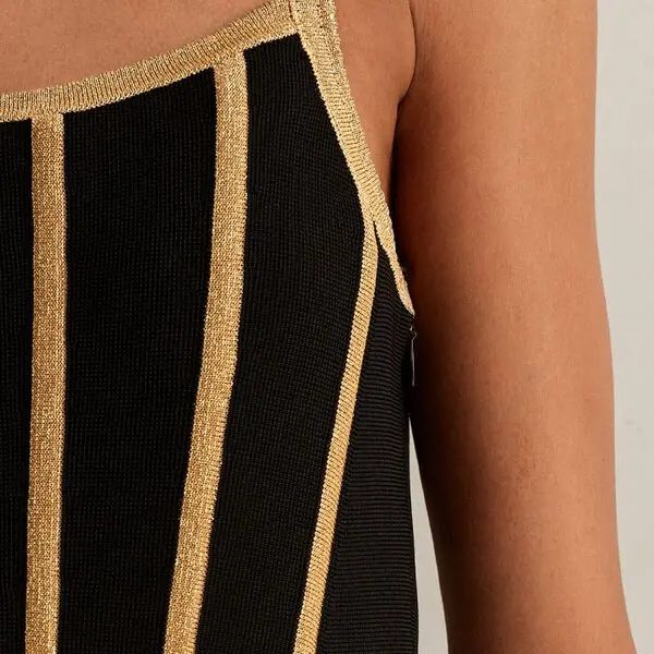 Me+Em Metallic Boned Knit Fit And Flare Midi Dress - Black/Gold |  Editorialist