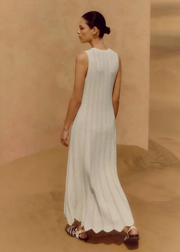 Me+Em Textured Cotton Knit Scallop Maxi Dress In Cream - 50% Off |  Editorialist