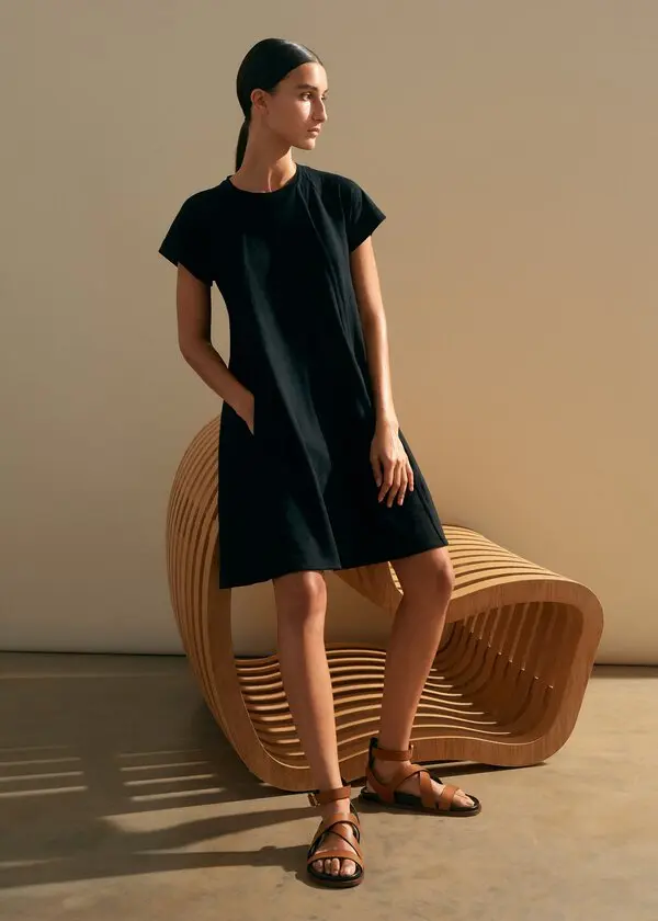 slub jersey midi swing dress Me+Em Slub Jersey Raglan Seam Short Swing Dress In Black - 50% Off