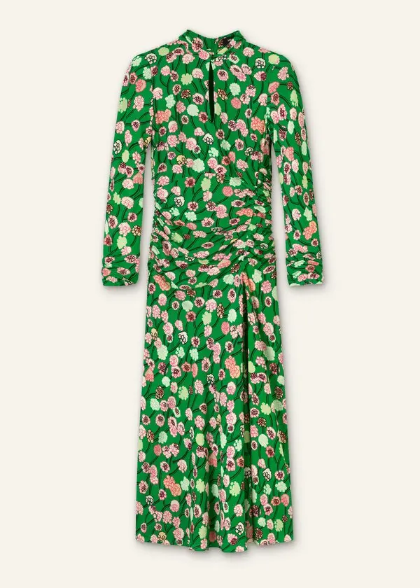 lantana flower print midi dress ME+EM Lantana Flower Print Short Boho Dress in Green
